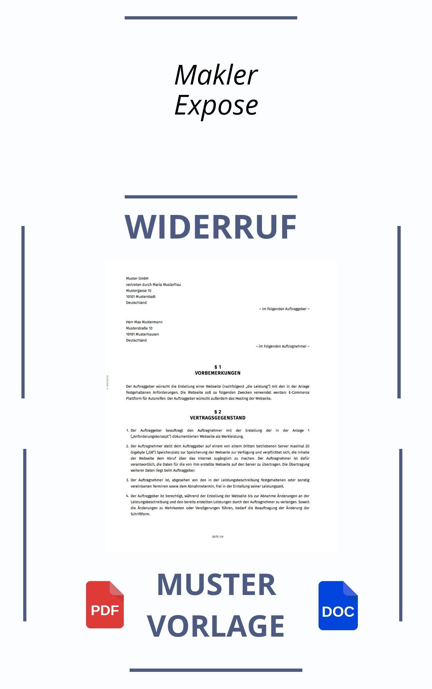 Widerruf Makler Exposé - Muster Vorlage